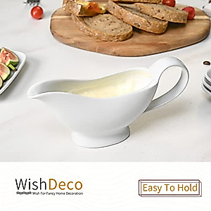 WishDeco White Gravy Boat, 8oz Ceramic Gravy Jug, Small Sauce Jug with Smooth Handle, Porcelain Sauce Boat for Salad Dressing, Broth, Cream, Milk