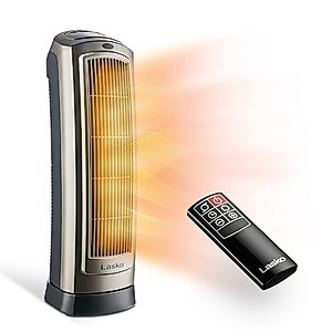 Lasko Oscillating Digital Ceramic Tower Heater for Home with Adjustable Thermostat, Timer and Remote Control, 23 Inches, 1500W, Silver, 755320, 8.5″L x 7.25″W x 23″H, Silver