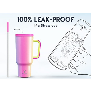 Meoky 40oz Tumbler with Handle, Leak-proof Lid and Straw, Insulated Coffee Mug Stainless Steel Travel Mug, Keeps Cold for 34 Hours or Hot for 10 Hours (Carnival)