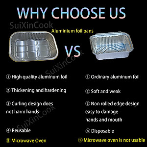 SuiXinCook Aluminum Foil Pans with lids 10pack Heavy Duty 2LB Small foil pan 8.5"×6" Disposable, For Microwave & Oven Safe Cooking,Baking,A takeaway food container,Gold