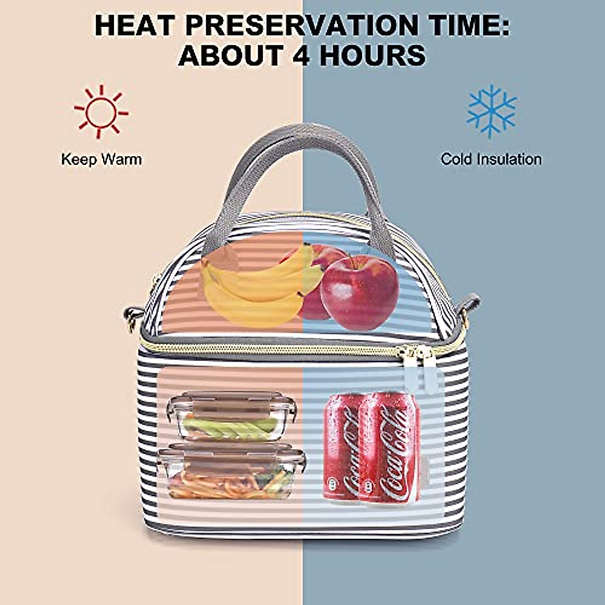 VS VOGSHOW Insulated Lunch Bag Women Kids, Double Deck Reusable Lunch Bag for Girls, Small Cute Lunch Bags for Women Teens, Freezable Lunchbag for Work, 9L