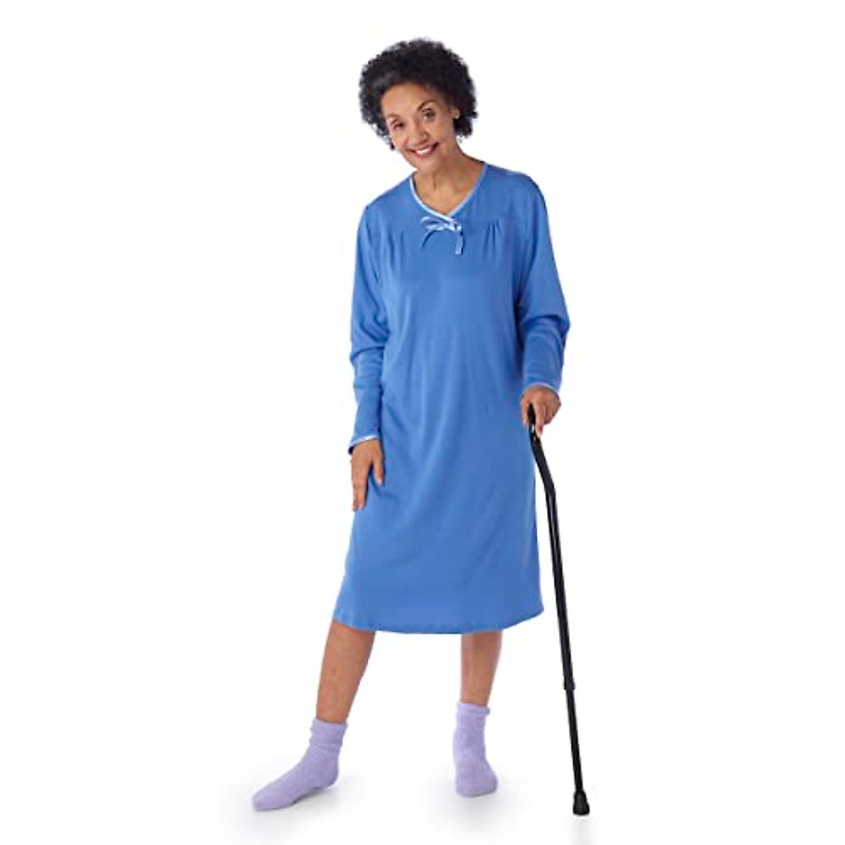 Silvert's Adaptive Clothing & Footwear Open Back Night Gown For Ladies - Assisted Dressing Hospital Gown - Blue MED