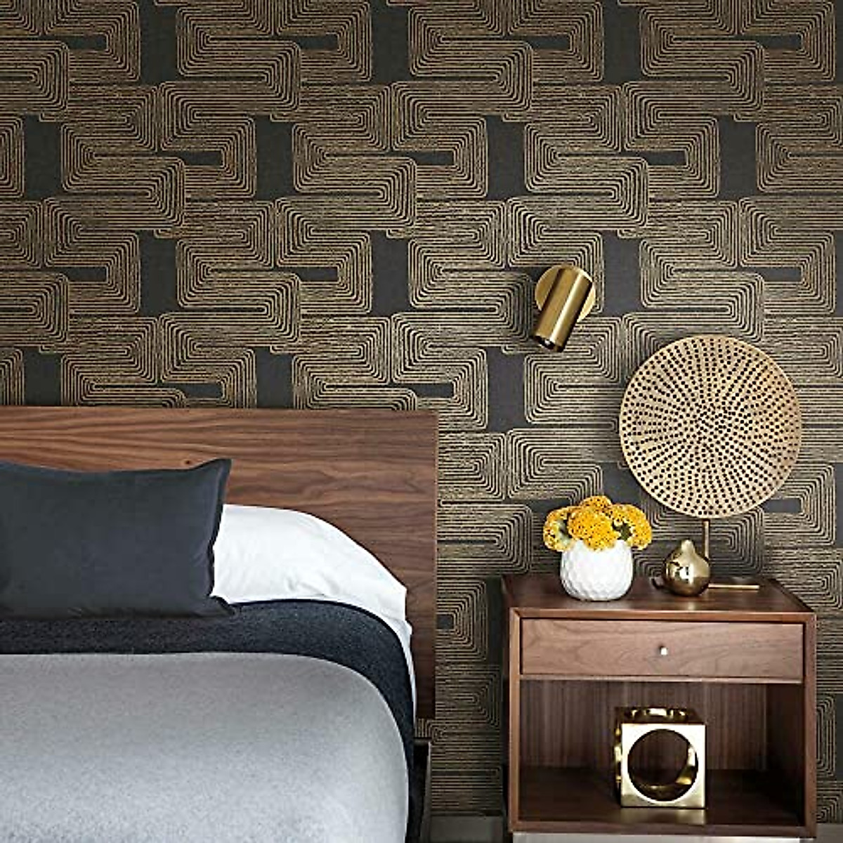 RoomMates RMK12213PL Nikki Chu Black and Metallic Gold Zulu Signature Peel and Stick Wallpaper