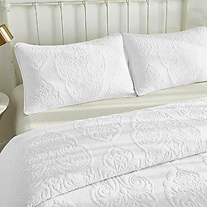 Brandream White Paisley Quilted Pillow Shams King Size Pillow Cases Set of 2 100% Cotton Soft Decorative Pillow Covers