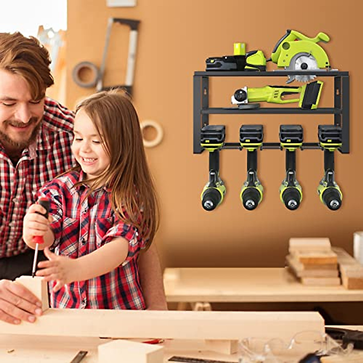 Bodato Power Tool Organizer, 3 Layers Wall Metal Floating Tool Shelf Garage Storage Drill Holder and Tool Holder, Heavy-Duty Utility Rack for Cordless Drill & Screwdriver Gift for Father, Husband