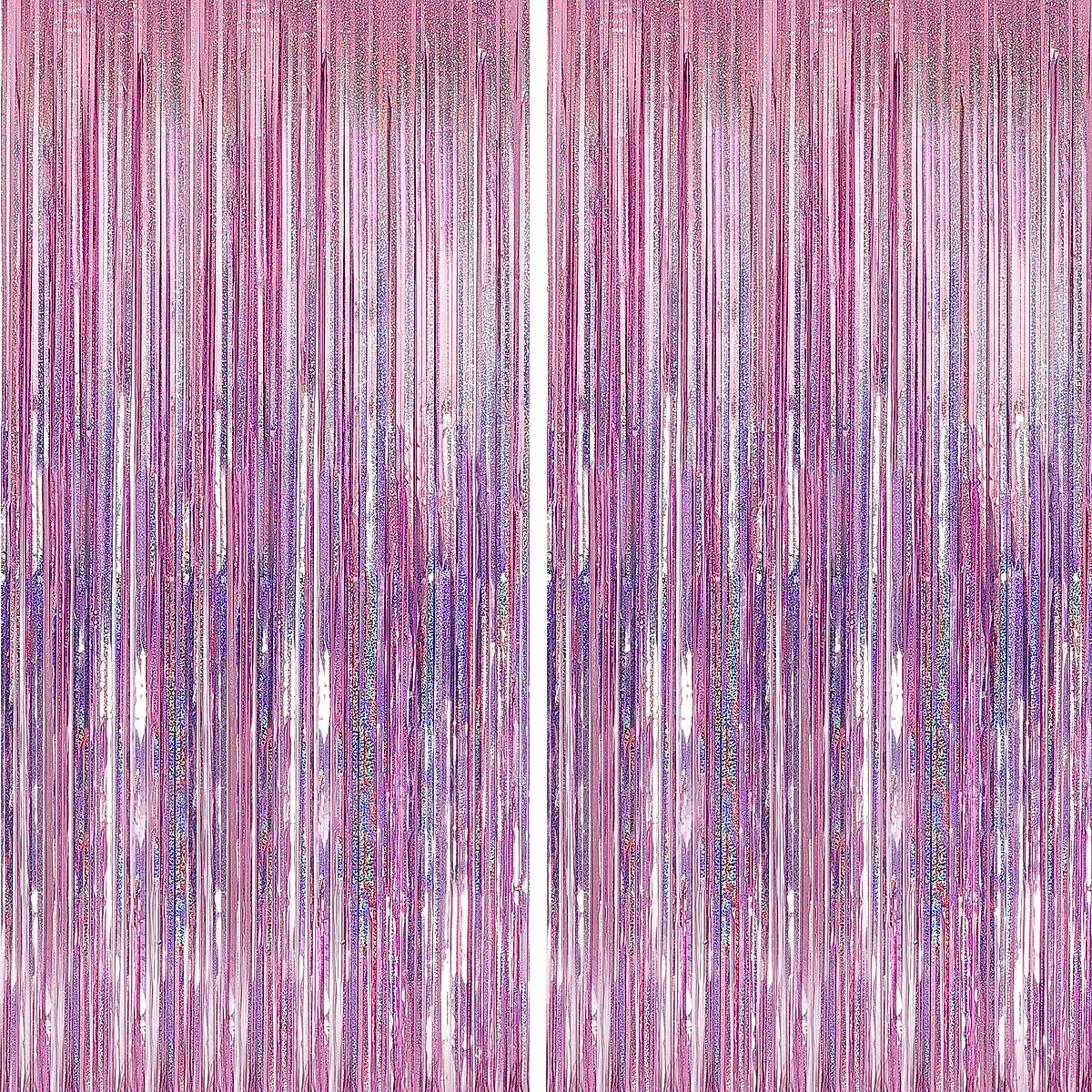 Crosize 2 Pack 3.3 x 9.9 ft Pink Foil Fringe Backdrop Curtain, Streamer Backdrop Curtains, Streamers Birthday Party Decorations, Tinsel Curtain for Parties, Galentines Decor, Preppy, Photo Booth