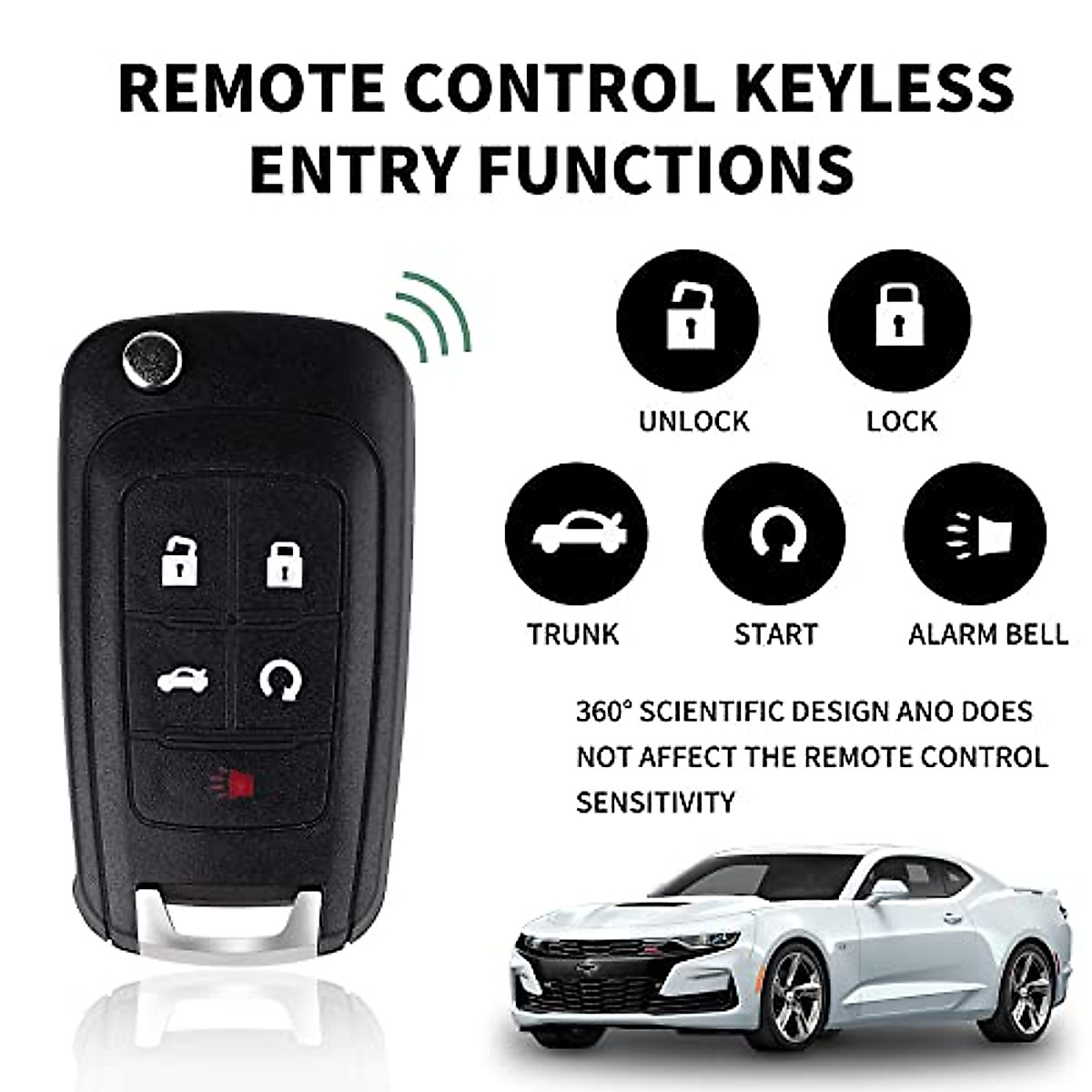 Key Fob Keyless Entry Remote Flip Car for Chevy Cruze Camaro Equinox Impala Malibu Sonic,Compatible with Buick Lacrosse Regal Verano Encore Allure/GMC Terrain (OHT01060512)