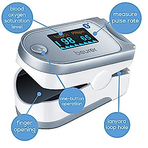 Beurer Bluetooth Digital fingertip Pulse Oximeter, Blood Oxygen Saturation & Pulse Rate Monitor with Accessories, 1 Count