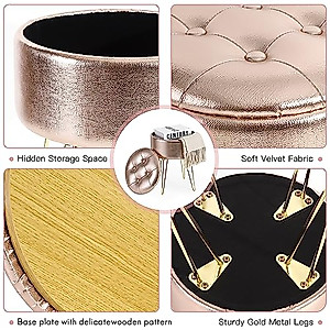 YAMILAN Velvet Round Storage Ottoman, Modern Foot Stool Vanity Stool with Metal Legs & Tray Top Coffee Table, Ottoman with Storage for Living Room Bedroom (PU Leather Light Gold)