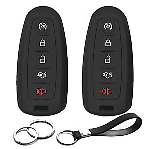 INFIPAR 2pcs Compatible with Ford Escape Edge Expedition Explorer Fiesta Flex Focus Taurus C-Max Lincoln Navigator MKS MKT MKX MKZ Black Key Fob Cover Case Key Chain Protector