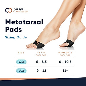 Copper Compression Metatarsal Pads for Women & Men - Orthopedic Ball of Foot Pain Relief Braces - Gel Cushions for Calluses, Bunions, Corns, Morton Neuromas - Fits Heels, Dress Shoes - S/M