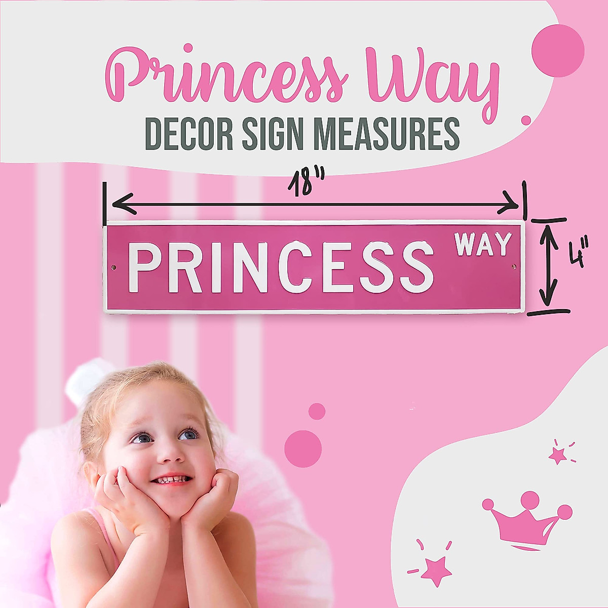 Girls Bedroom Decor | Princess Room Decor | Beautiful Princess Gifts | Pink Wall Decor | Princess Way Street Sign Gifts For Girls | Girl Birthday Gifts | Gifts For 4 Year Old Girl | Gifts From Grandma