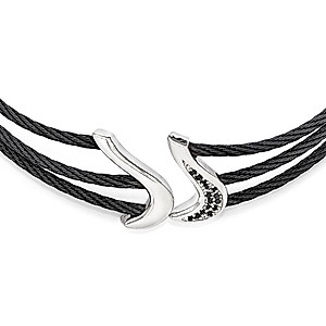 Sonia Jewels Black Titanium and 925 Sterling Silver Black Spinel Cable Flex Collar 15"
