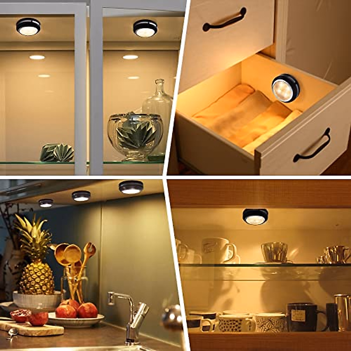 MFOX Battery Lights Under Cabinet Lighting, Puck Lights with 2 Remote Control 6 Pack and LED Color Changing Wireless Ceiling Light with Timer, Dimmable Closet Lights, Led Lights for Bedroom.