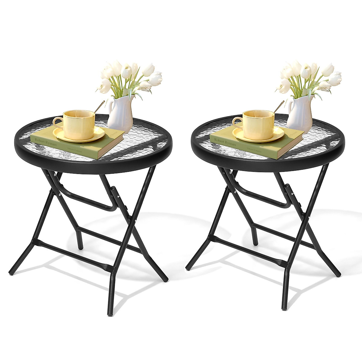 JOINHOM 2 Pieces Outdoor Side Table - Small Patio End Table All Weather, Patio Furniture Sets and Outside Furniture for Pool, Balcony, Deck, Porch, Black