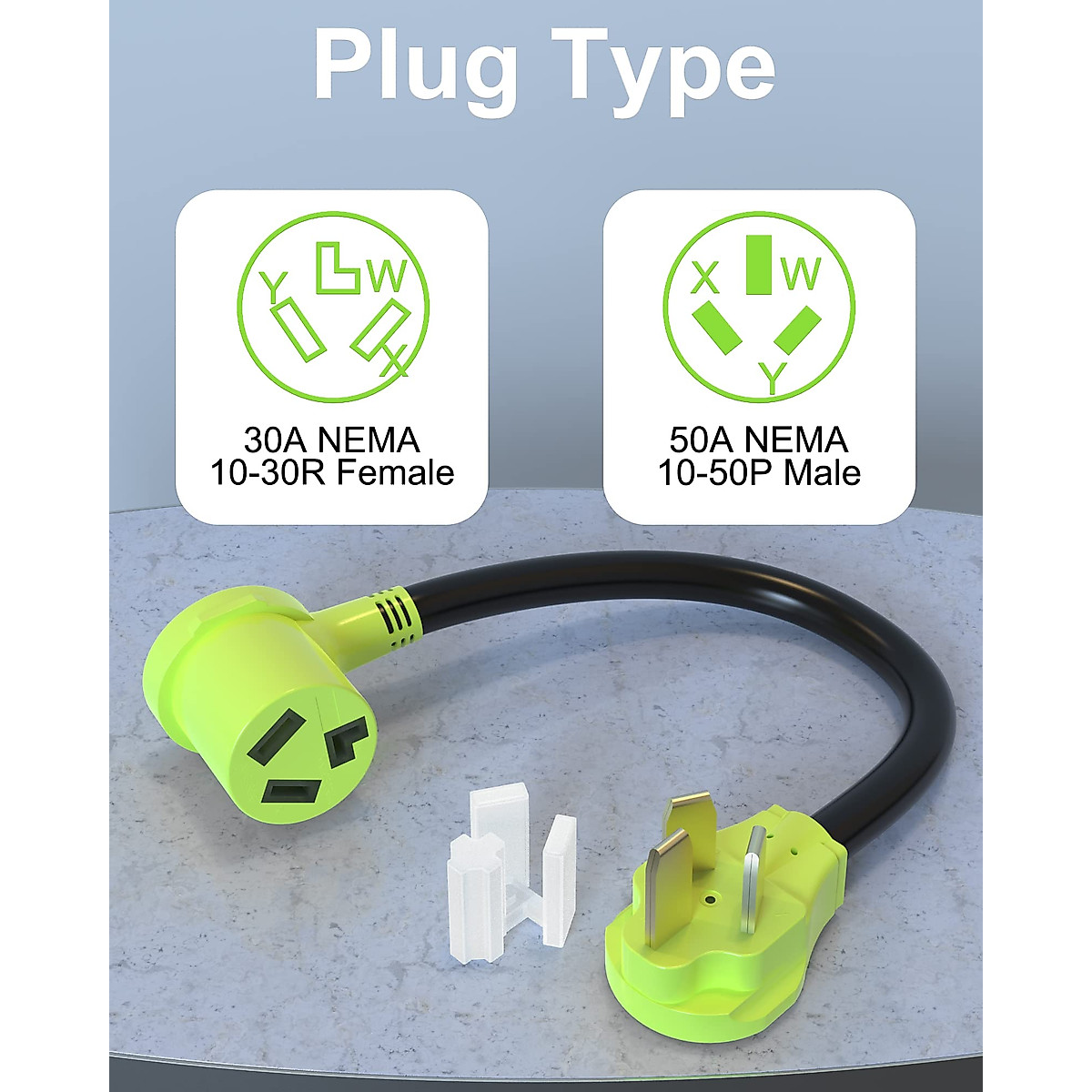 Dryer Adapter 3 Prong to 3 Prong, NEMA 10-50P Male to 10-30R Female Adapter, 1.5FT 3 Prong Dryer Adapter Plug for 50 Amp and 30 Amp, RV EV Generator Stove Plug Adapter STW 10/3 AWG(125/250V)