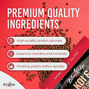Blue Ridge Koi Fish Food 5lb - Koi Food 3/16” Large and Mini Blend Growth Formula, Goldfish Food, Premium Fish Food for Ponds, Ponds Fish Food, Floating Pond Pellets