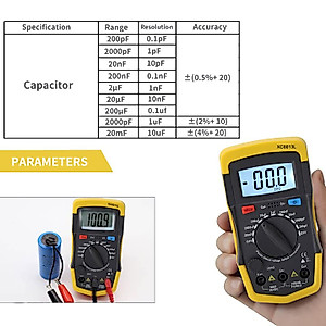 Portable Capacitance Meter,0.1pF - 20000uF Digital Capacitor Tester,with LCD Display and 2 Electroprobe,High Accurate and Low Power Consumption
