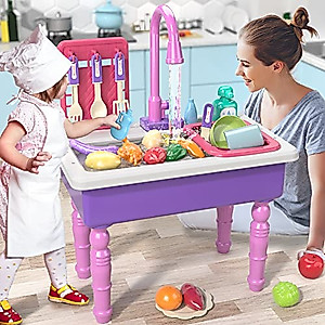 SmartChef Play Kitchen Sink Toys , Electric Dishwasher Playing Toy with Running Water, Play Food & Tableware Accessories, Kitchen Set Toys, Role Play Sink Set for Toddlers Kids Boys Girls
