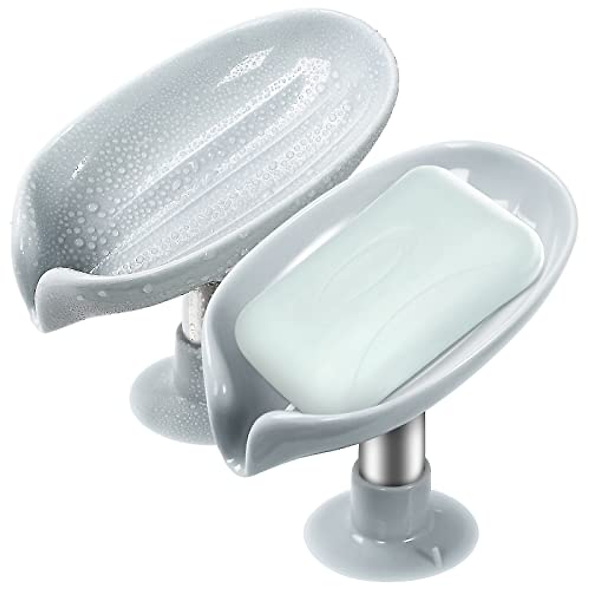 Bar Soap Holder, YUOROS Shower Soap Dishes Container with Suction Cup Leaf Shape Self Draining for Bathroom Kitchen (2 Pack, Blue)