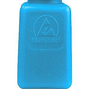Menda - MDA-5317 MENDA 35594 One Touch Stainless Steel Liquid Dispenser Pump, ESD Safe durAstatic Bottle, Printed Flux Remover, 6 oz, High Density Polyethylene/Stainless Steel, Blue