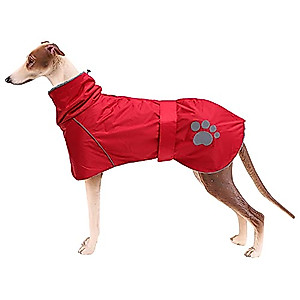 Winter Warm Jacket Waterproof Greyhound Dog Winter Coat with Warm Lamb Wool Lining, Outdoor Dog Apparel with Adjustable Bands for Medium, Large Dog -Red-M