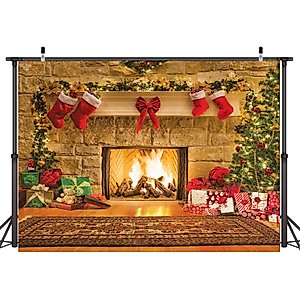 CYLYH 10x8ft Christmas Photography Backdrops Child Christmas Fireplace Decoration Background for PhotoChristmas Party Background D087
