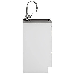 SIMPLIHOME Reed Transitional 24 Inch Deluxe Laundry Cabinet with Pull-out Faucet and Stainless Steel Sink in White, For the Laundry Room and Utility Room