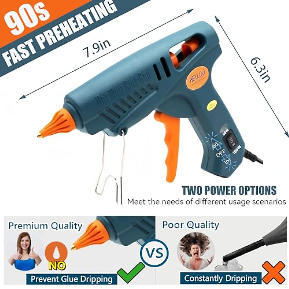 Hot Glue Gun Full Size, 60W/100W Hot Glue Gun kit with 28pcs Glue Sticks,90s Fast Preheating Gluegun,Melting Glue Gun Set for Crafts School DIY Arts Home Quick Repairs