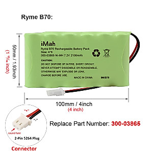 iMah Ryme B70 300-03865 LYNXRCHKIT-HC Battery for Honeywell Ademco LYNXRCHKIT-HC Lynx Plus Panel ADT 300-03865 Ni-MH 7.2V 2100mAh