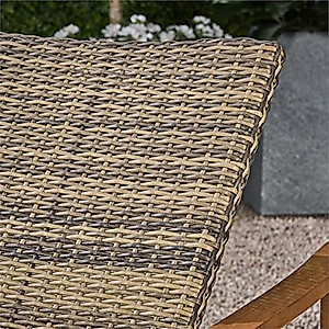 Kyle Outdoor Rustic Acacia Wood Chaise Lounge with Wicker Seating, Natural and Mixed Mocha