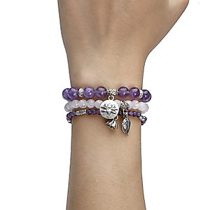 PESOENTH Healing Crystal Bracelets for Women Natural Gemstone Healing Stone Beaded Stretch Bracelet Purple Amethyst Jewelry Gifts