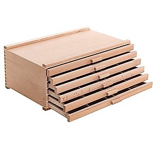 U.S. Art Supply 6 Drawer Wood Artist Supply Storage Box - Pastels, Pencils, Pens, Markers, Brushes