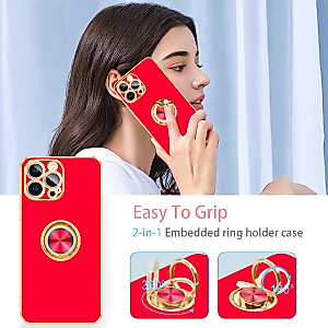 Fingic for iPhone 13 Pro Max Case,for iPhone 13 Pro Max Phone Case with 360° Ring Holder Slim Lightweight Kickstand Magnetic Car Mount for Women Girls Boys Protective Case for iPhone 13 Pro Max,Red