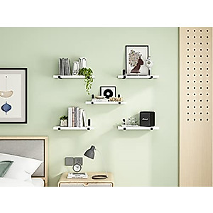 YGEOMER Floating Shelves, White Shelves, Set of 8, Rustic Wall Shelves, Wood Floating Shelf for Bedroom, Living Room, Book and Bathroom