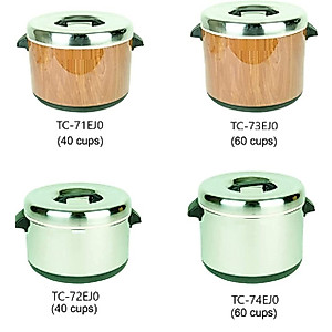 TrueCraftware- 40 Cups Insulated Sushi Rice Pot, Wood Grain Exterior, Stainless Steel Interior & Lid with Plastic Handle, Sushi Rice Mixing Tub