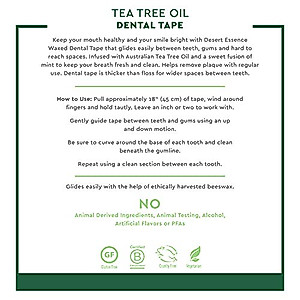 Desert Essence Tea Tree Oil Dental Tape - 30 Yards - Pack of 6 - Naturally Waxed w/Beeswax - Thick Flossing No Shred Tape - On The Go - Removes Food Debris Buildup - Cruelty-Free Antiseptic