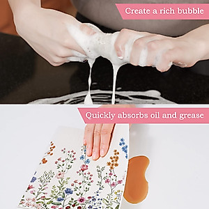 AnyDesign Wildflower Swedish Kitchen Dishcloth Watercolor Spring Flowers Butterfly Cotton Kitchen Towel Absorbent Reusable Cleaning Dishcloths for Home Party Cleaning Housewarming, 7 x 8 Inch, 4 Pack