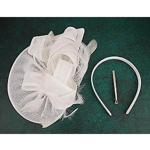 Cizoe Fascinators for Women Tea Party Hats Kentucky Derby Feather Fascinator Headbands Wedding with Hair Clip(A-white)