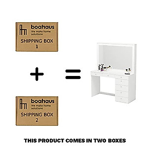 Boahaus Joan Vanity Makeup Desk with 7 Drawers, Wide Hollywood Vanity Mirror, No Lights Add-on Included, White Vanity Painted Makeup Table, Vanity Dresser with Mirror for Bedroom (New Version 04/2023)