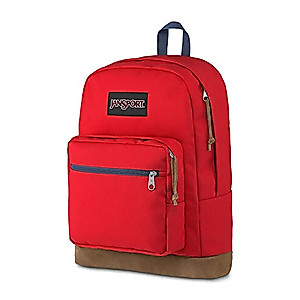 JanSport Right Pack Backpack - Travel, Work, or Laptop Bookbag with Leather Bottom, Red Tape