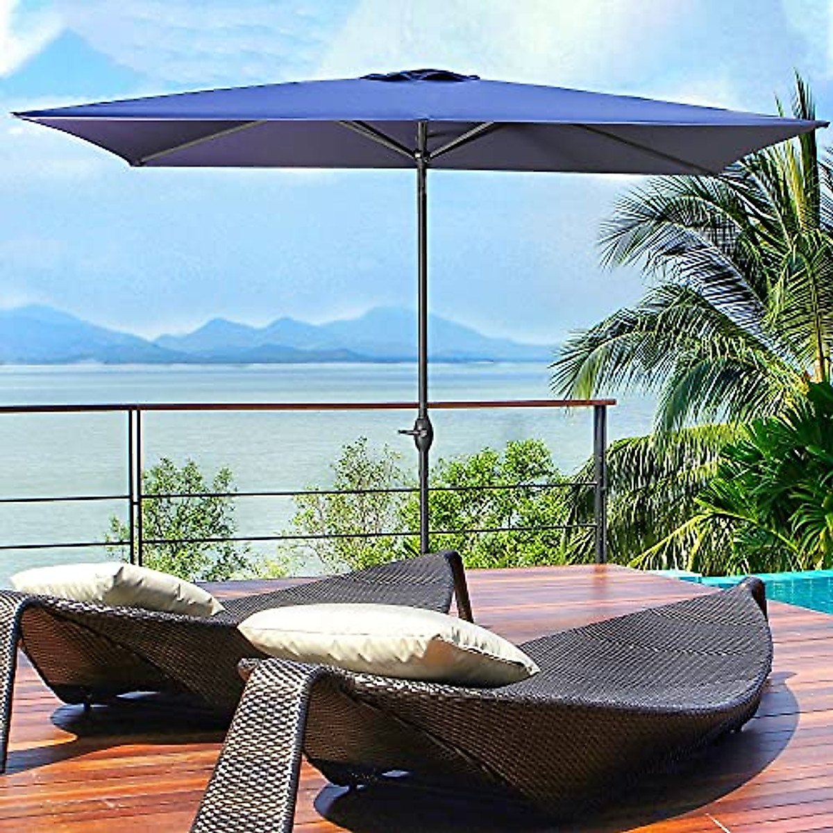 Aok Garden 6.5×10Ft Rectangular patio umbrella Outdoor table umbrella tilt with Push Button and Crank for Deck Pool Market, Navy Blue