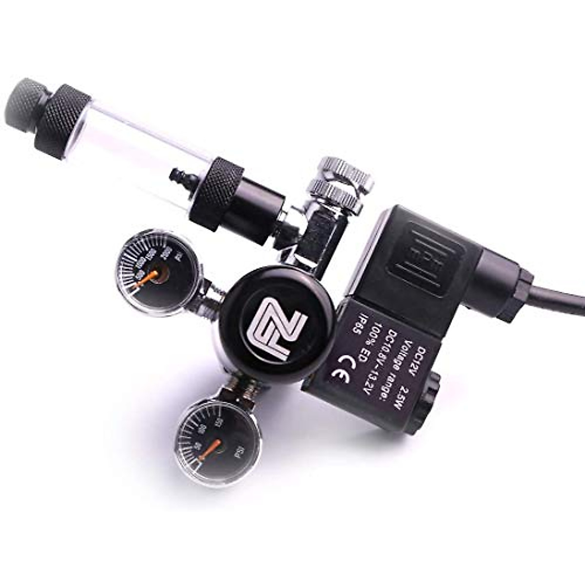 FZONE Aquarium CO2 Regulator AC Solenoid Mini Dual Gauge Display with Bubble Counter and Check Valve for US Standard CGA320 CO2 Cylinder