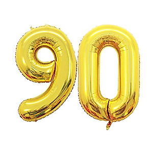 GOER 42 Inch Gold Number 90 Balloon,Jumbo Foil Helium Balloons for 90th Birthday Party Decorations and 90th Anniversary Event