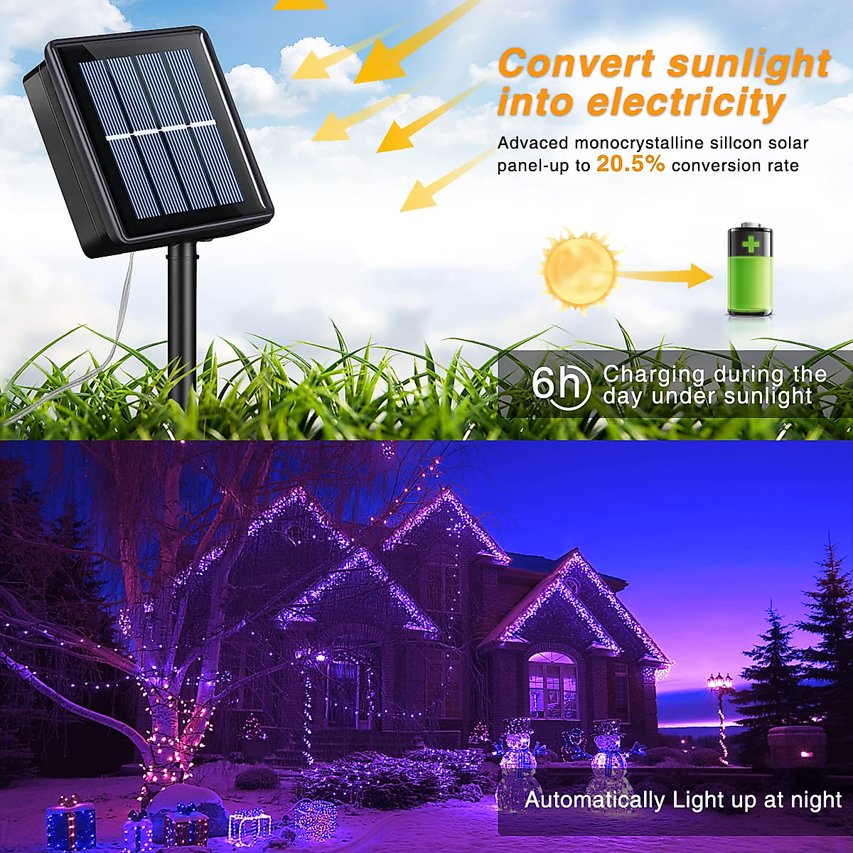 QITONG Warm White Solar Fairy Lights Outdoor Waterproof, 2 Pack Each 33ft 100 LED Solar String Lights, 8 Modes Copper Wire Solar Christmas Twinkle Lights for Garden Yard Patio Fence Decoration