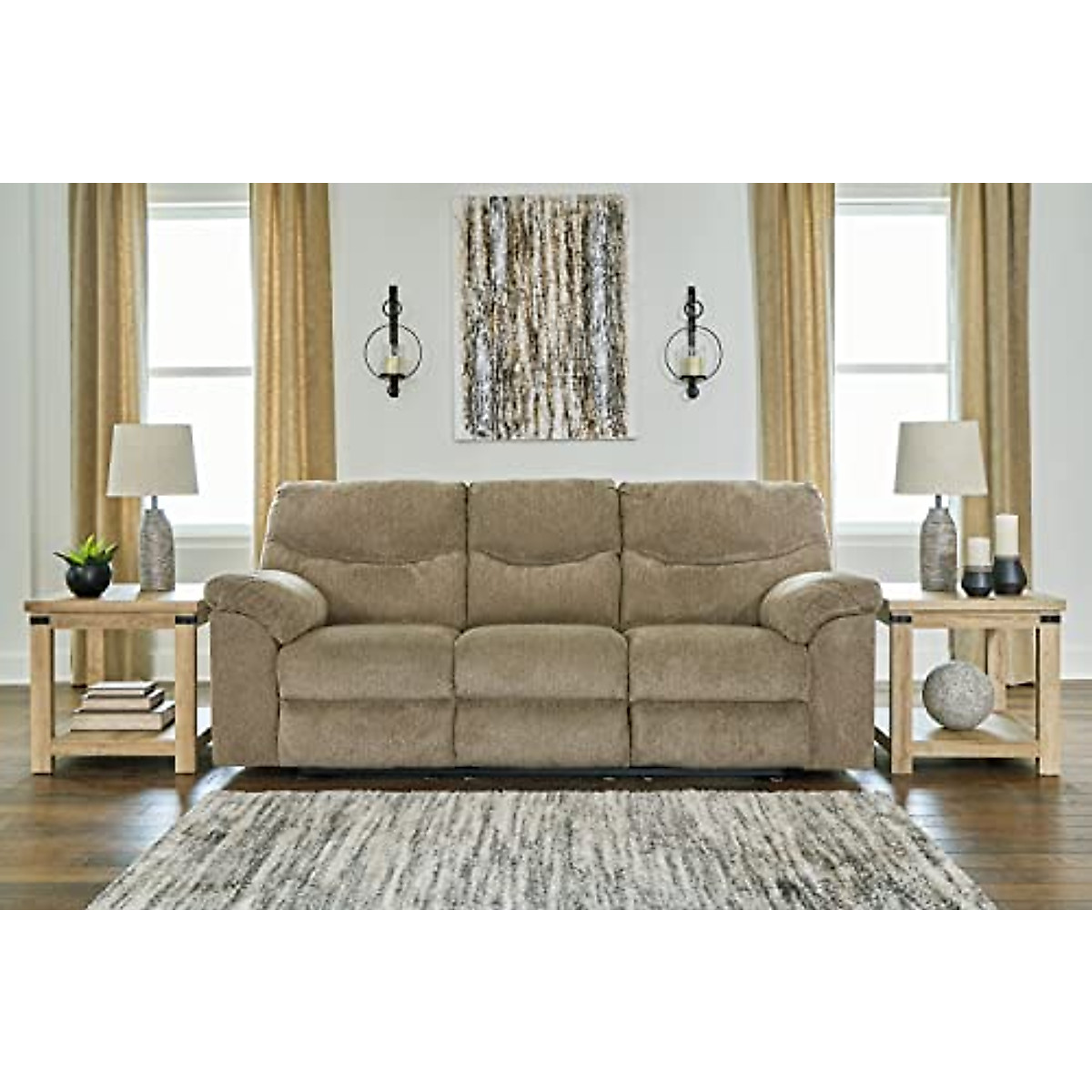 Signature Design by Ashley Alphons Transitional Tufted Reclining Sofa, Light Brown