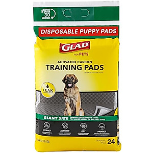 Glad for Pets Activated Carbon Dog Training Pads - Super Absorbent and Leak Proof Dog Pee Pads Extra Large, Indoor Potty Pads with Adhesive Strips, XL Puppy Pad Giant Size, 30" x 36", 24 Count