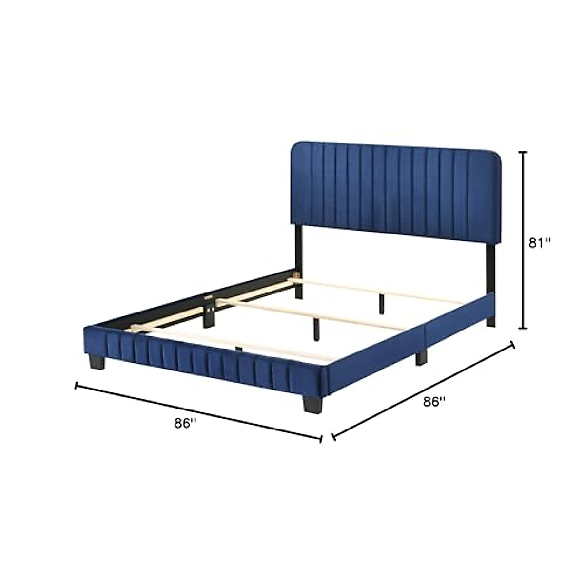 Indulge in Opulence with King Bed in Navy Blue Velvet - Channel Tufted Elegance, Customizable Mattress Support, Effortless Assembly, Versatile Sizing, and Diverse Color Selection!