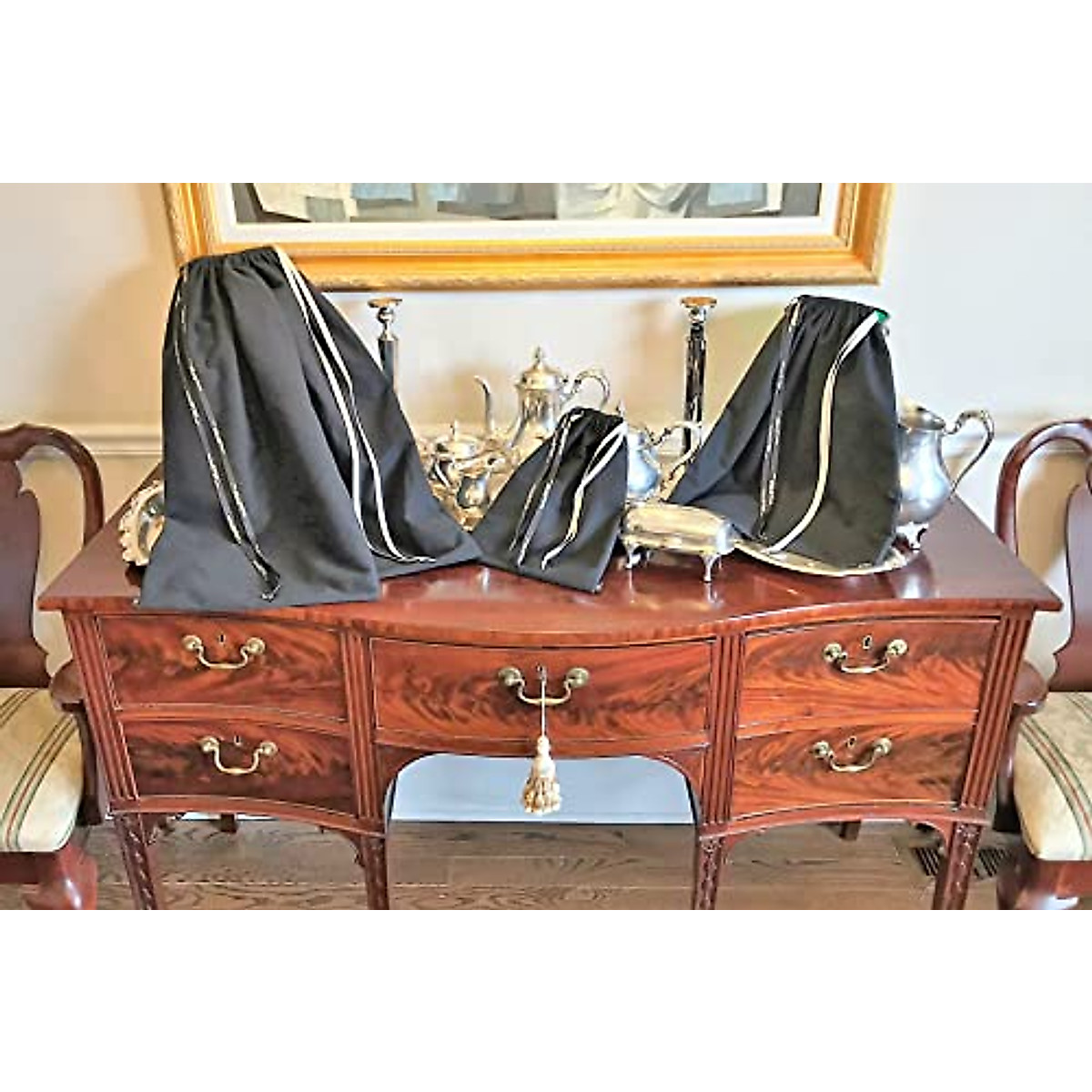 15.00 Savings, TarnishSTOP, USA Made, Bundle (3) Anti-Tarnish Prevention Cloth Storage Bags (Small, Medium and Large) + (1) Gigantic Silver Polishing Cloth For Silverplate & Sterling Silver, Blue