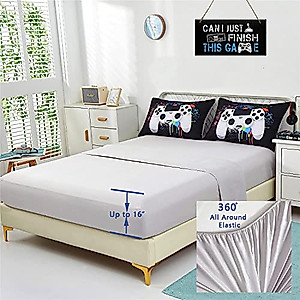 KAKKI 5 Piece Boys Full Gamer Comforter Set with Sheets, 3D Colorful Video Game Controller Comforter for Kids Teen, All Season Soft Microfiber Gaming Bedding Set(White,Full)